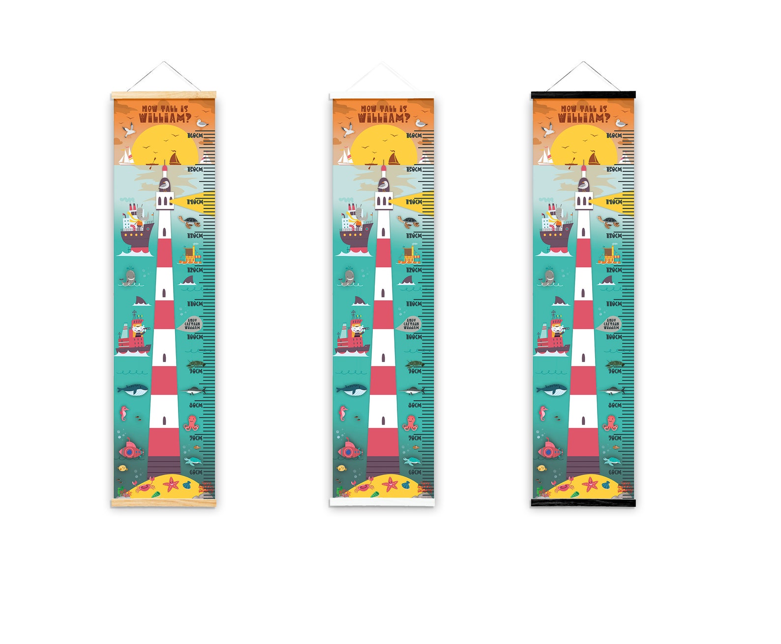 Personalised Height/ Growth Chart - Lighthouse at Sea - Beautiful ...