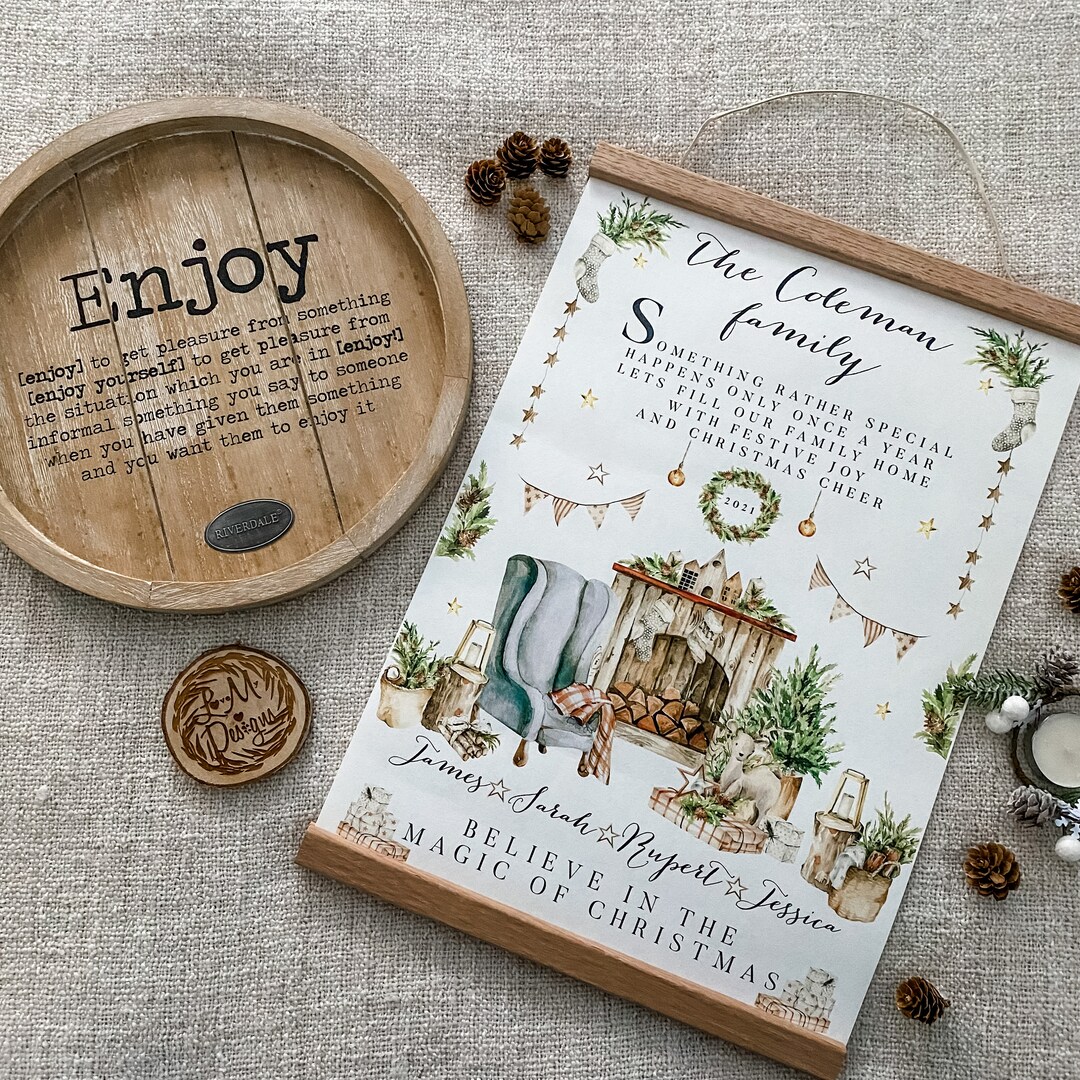 Personalised Christmas Scene Print With a Magnetic Wooden Hanger ...