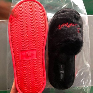 Delta Sigma Theta DST Black Plush Embroidered soror Women's Slipper Red ...