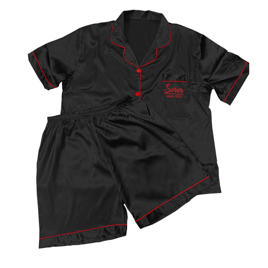 Delta Sigma Theta Pajamas Two-piece Satin "soror" Short-set "size Up ...