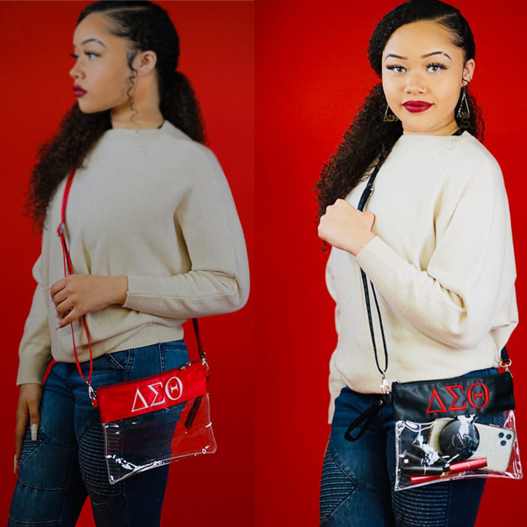 Delta Sigma Theta Sorority Clear Embroidered Stadium Crossbody Shoulder ...