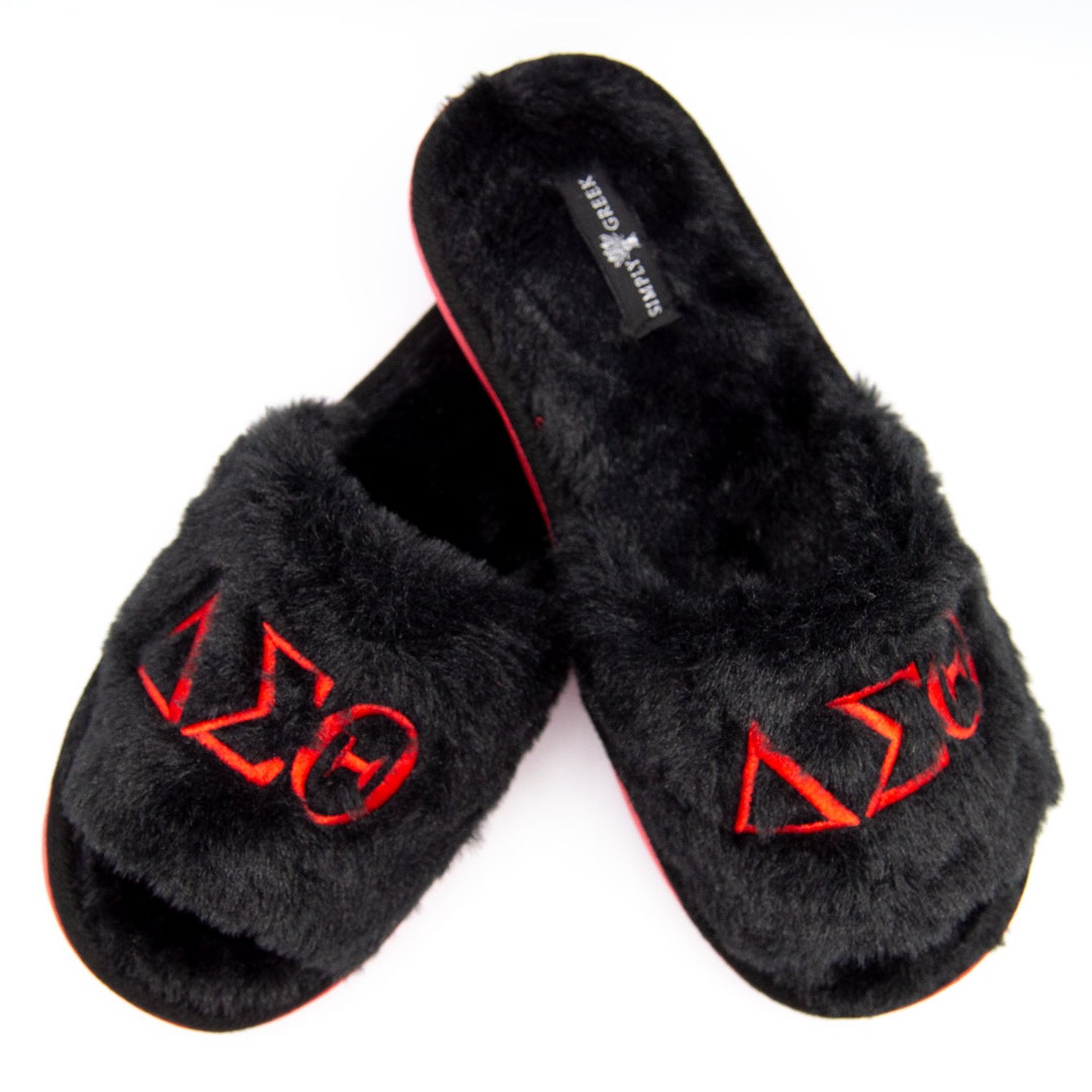 Delta Sigma Theta DST Black Plush Embroidered Women's Slipper Red ...
