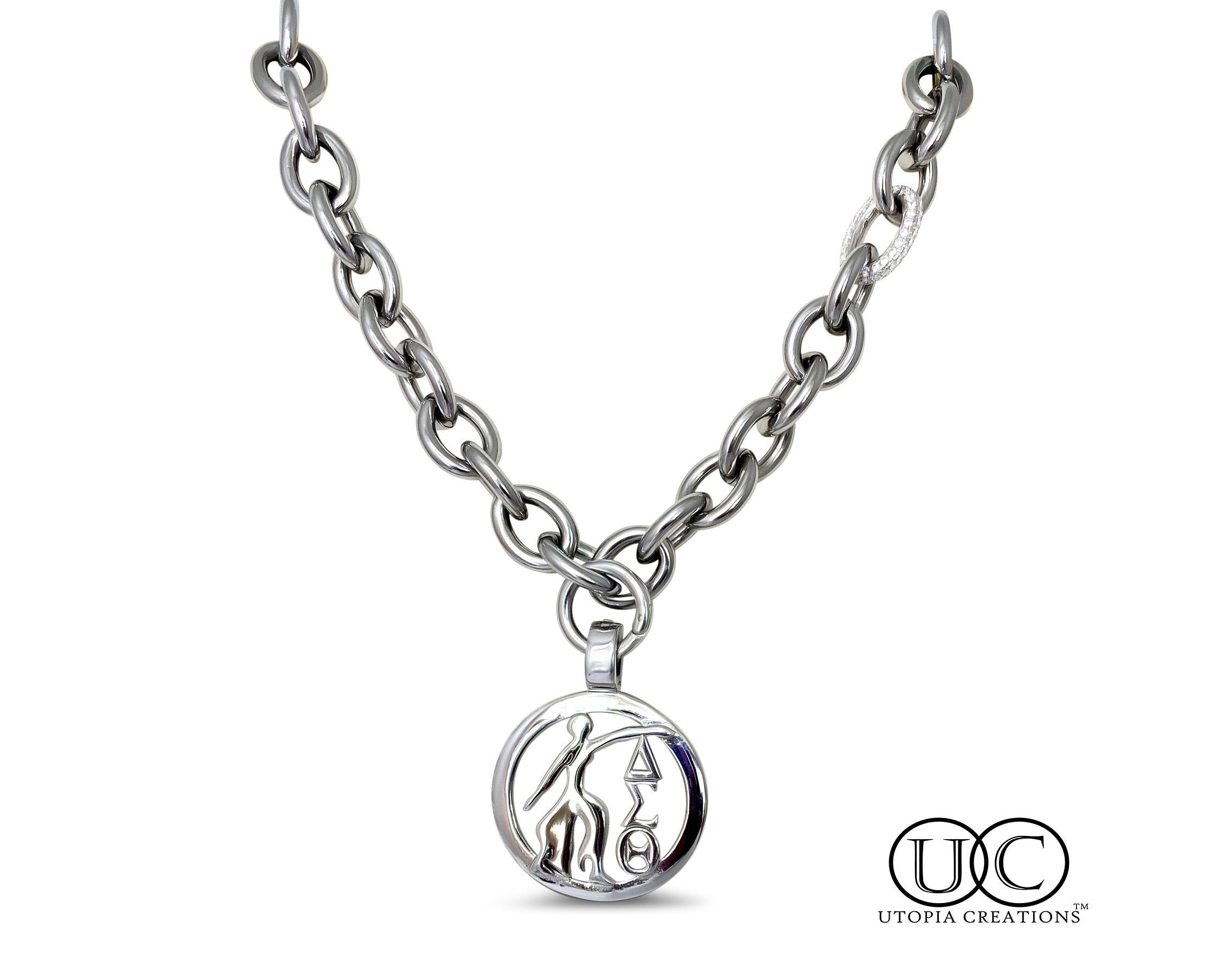 Delta Sigma Theta Fortitude Pendant and Cuban Link Necklace (stainless ...