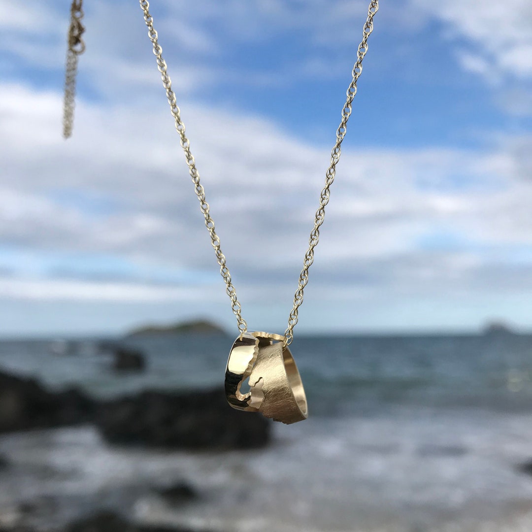 Custom Solid Gold Necklace Handmade Coastline Pendant 9ct Gold ...