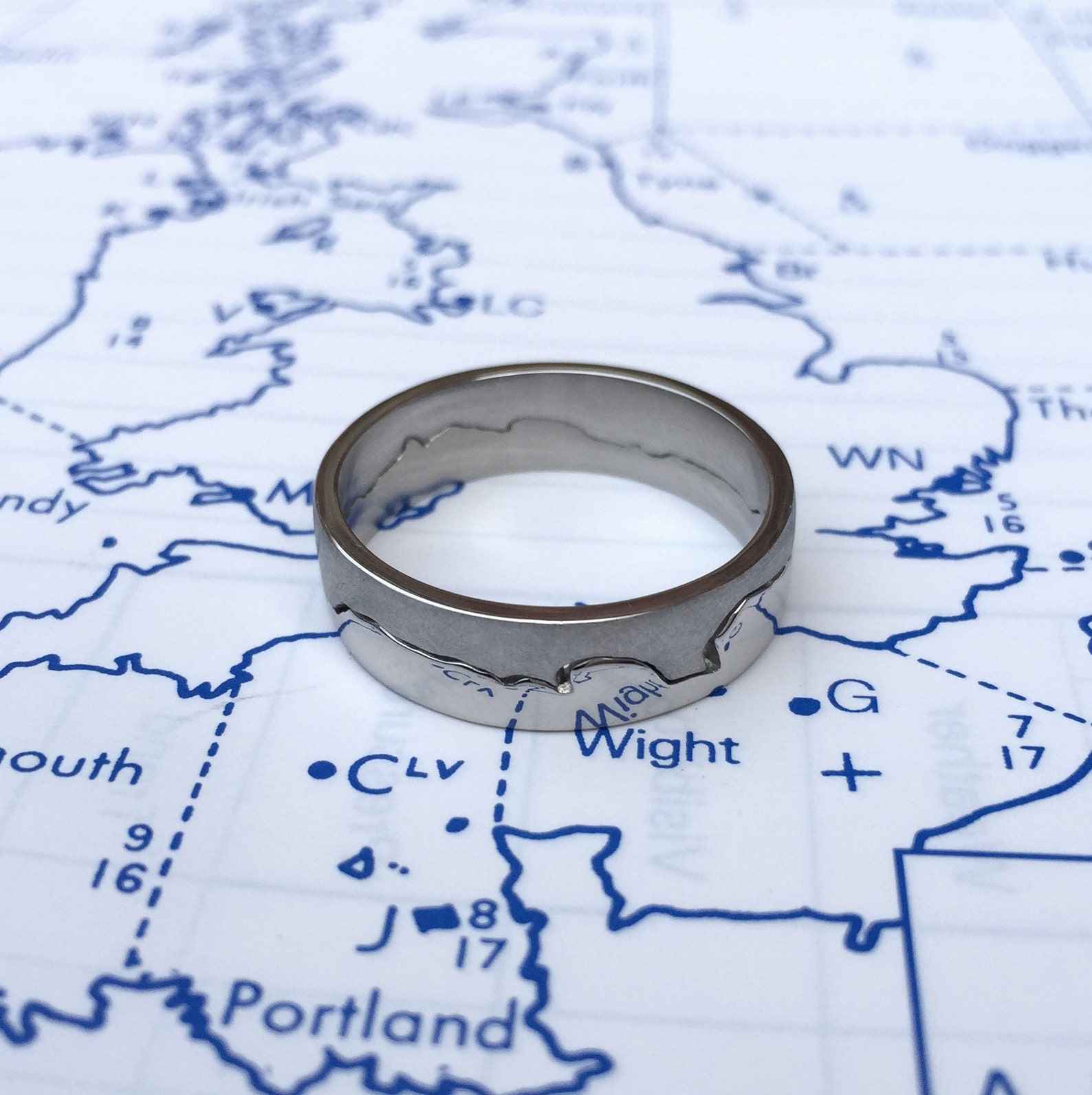 Platinum Coastline Ring Custom Map Ring Handmade Platinum - Etsy