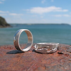 Custom Silver Map Ring for Her Coastline Two Piece Wedding Band ...