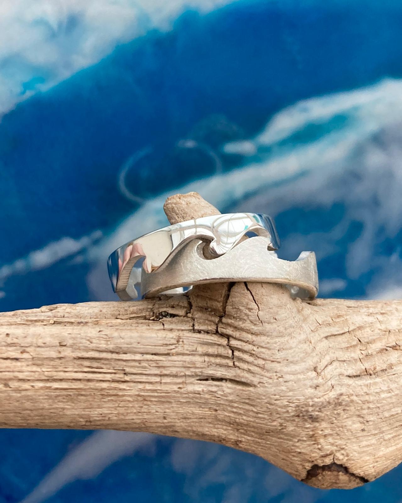 Silver Sea Wave Ring | Minimalist Ocean Wave Band | Recycled Sterling ...