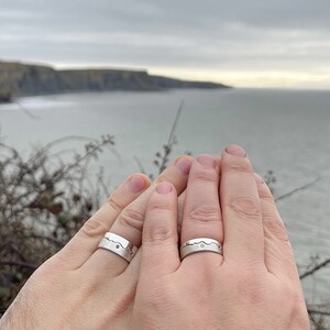 Custom Silver Map Ring for Her | Coastline Two Piece Wedding Band ...
