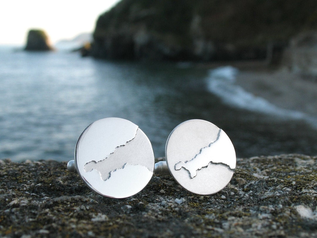 Handmade Cornwall Coastline Map Cufflinks: Sterling Silver Cornish ...