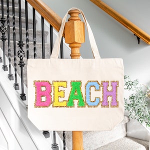 Custom BEACH Bag, Beach Tote Bag Chenille Patch Beach Tote Bag, Large ...