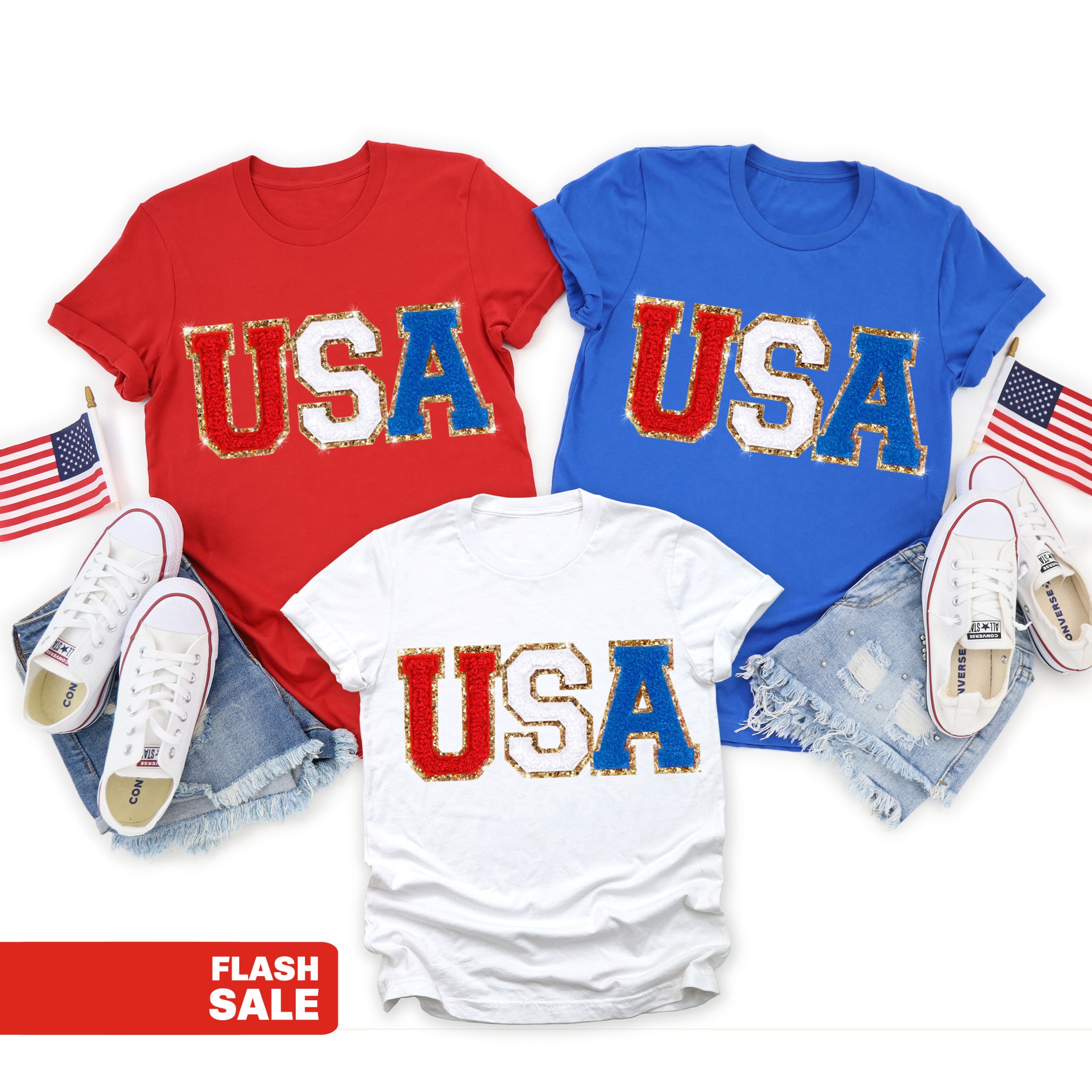 Chenille Patch 4th of July Shirt for Women, USA Shirt, Fourth of July 4th Mommy and Me Outfits ...