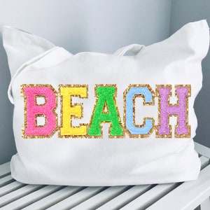 Custom BEACH Bag, Beach Tote Bag Chenille Patch Beach Tote Bag, Large ...