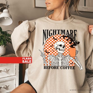 Funny Halloween Sweatshirt, Skeleton Halloween Shirt Coffee Fall Shirt ...
