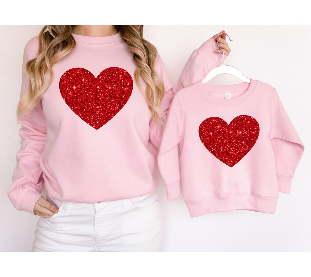 Glitter Heart Sweatshirt Valentines Day Mommy And Me Outfits Etsy