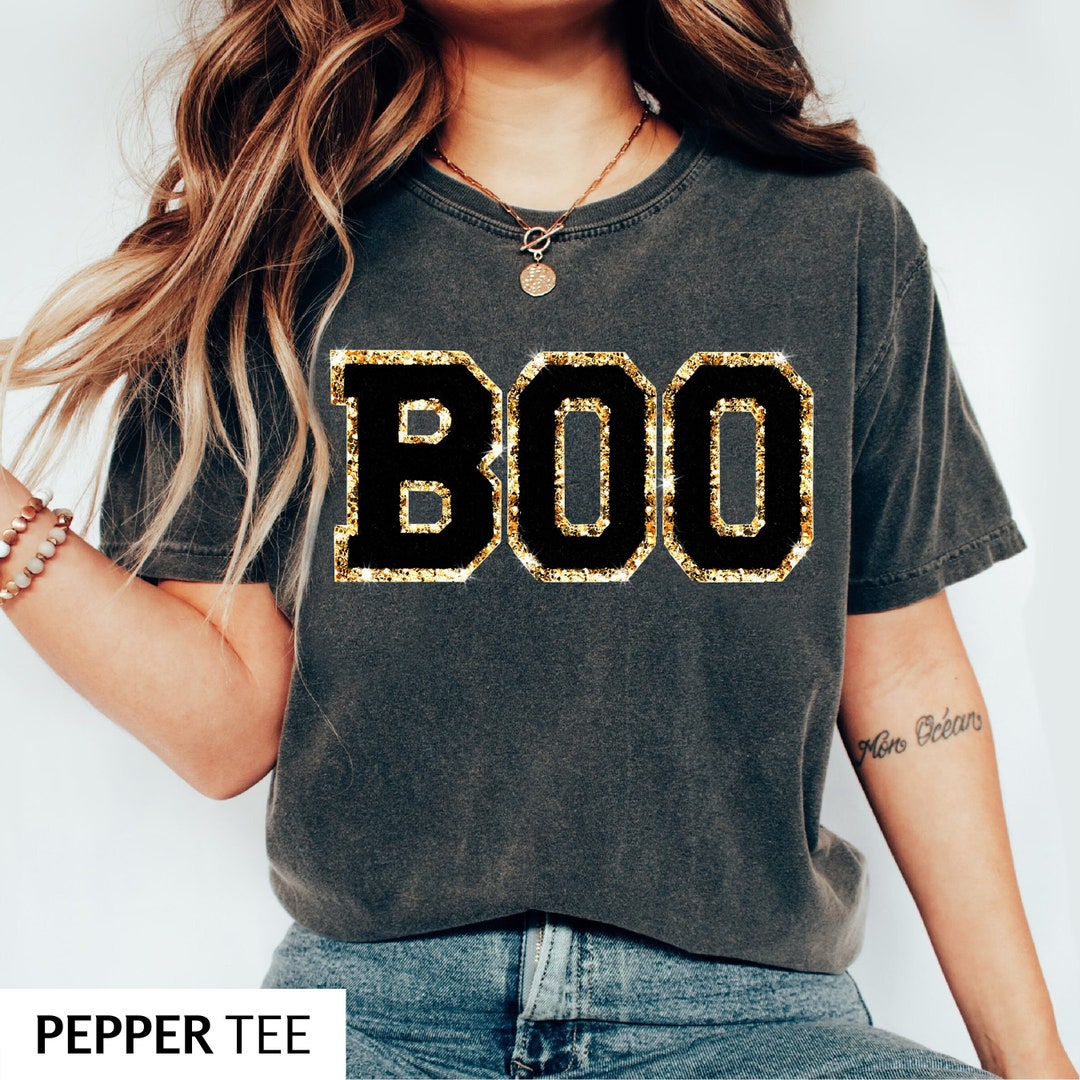 Chenille Patch BOO Halloween Shirt, Embroidered Halloween Sweathirts ...
