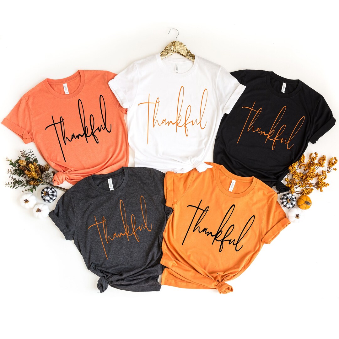 Thankful Thanksgiving Shirt- Cute Fall Tshirts for Women, Thanksgiving ...