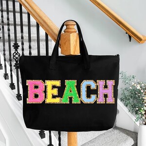 Custom BEACH Bag, Beach Tote Bag Chenille Patch Beach Tote Bag, Large ...