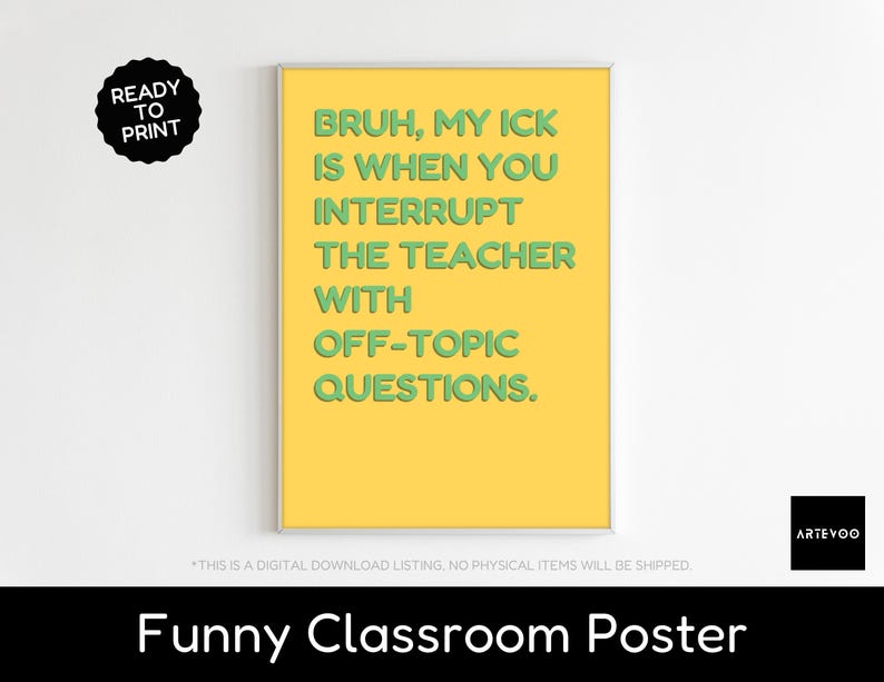 Funny Classroom Posters Bundle, Printable Wall Art Sign for English ...