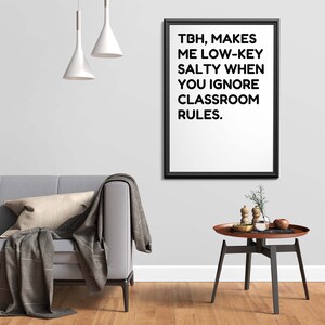 TBH Lowkey Salty, Funny Classroom Poster Printable Wall Art Sign, English Math Science Social ...