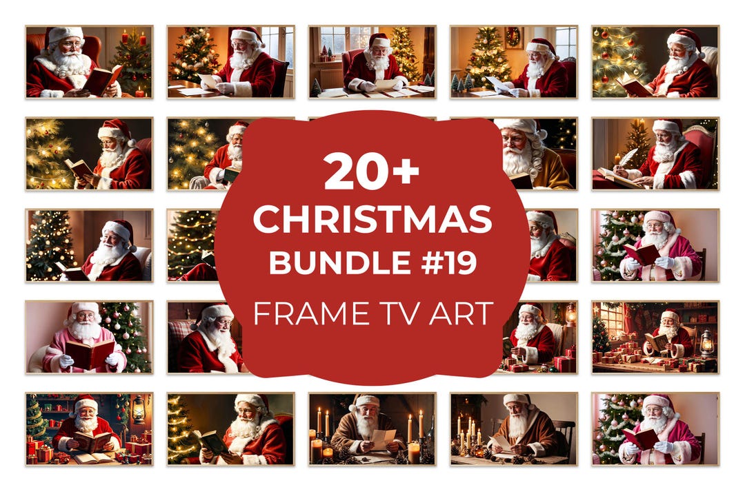 Santa Claus Reading on A Snowy Winter Holiday, Frame TV Wall Art Bundle ...