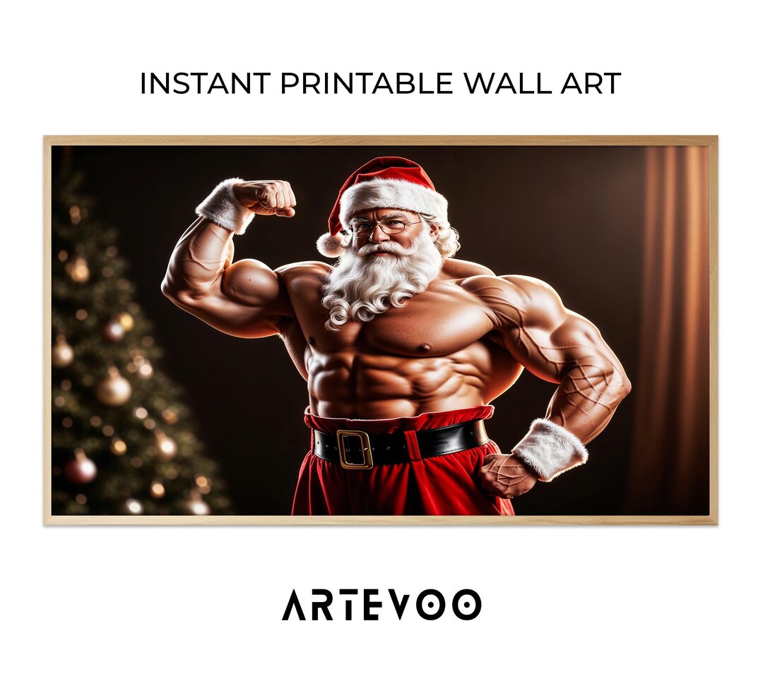 Gym Bodybuilding Workout Santa Claus, Snowy Sesasonal Sleigh Farmhouse ...