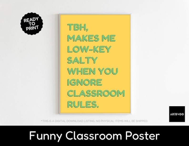 Funny Classroom Posters Bundle, Printable Wall Art Sign for English ...