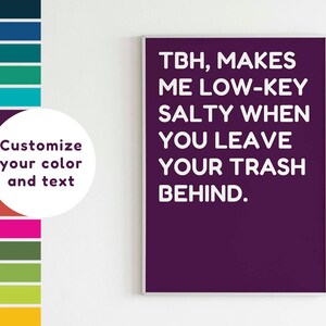 TBH Lowkey Salty, Funny Classroom Poster Printable Wall Art Sign ...