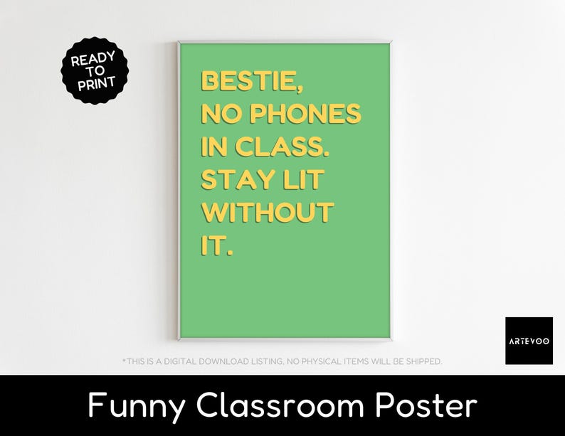 Funny Classroom Posters Bundle, Printable Wall Art Sign for English ...
