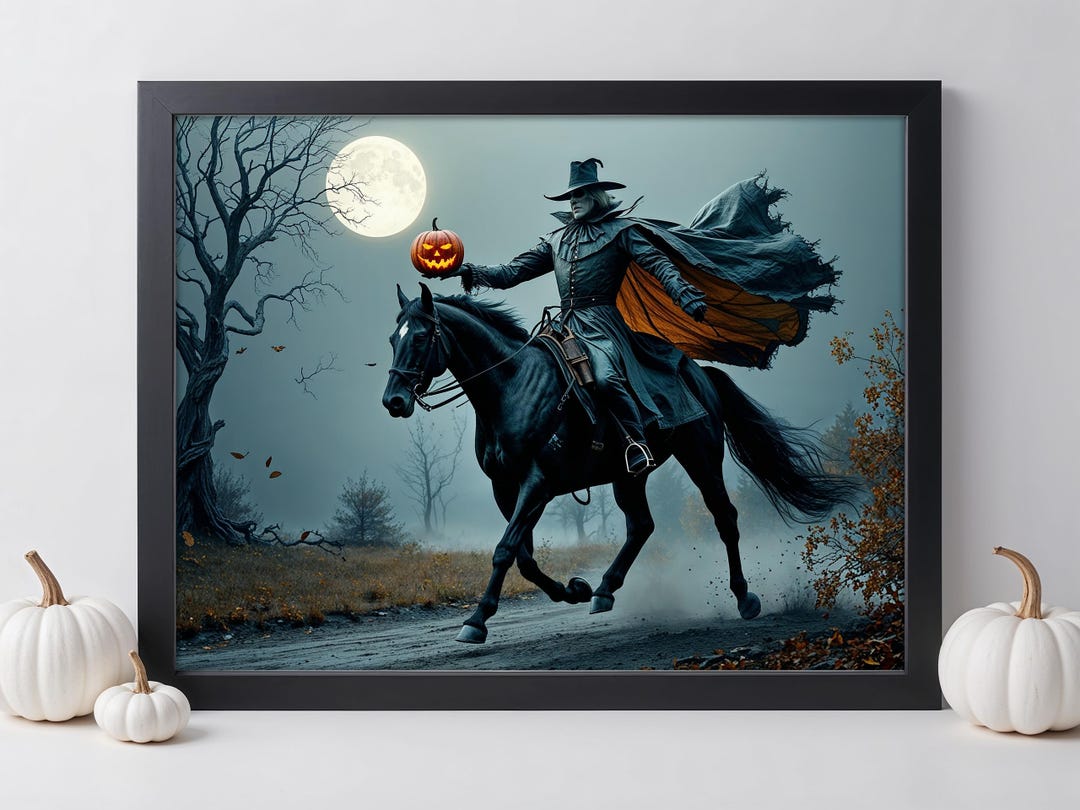 Headless Horsemen Ghost Rider, Halloween Printable Wall Art Decor, Dark ...