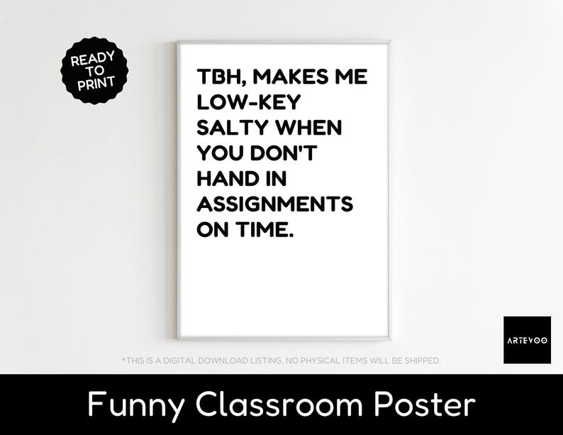 Funny Classroom Posters Bundle, Printable Wall Art Sign for English ...