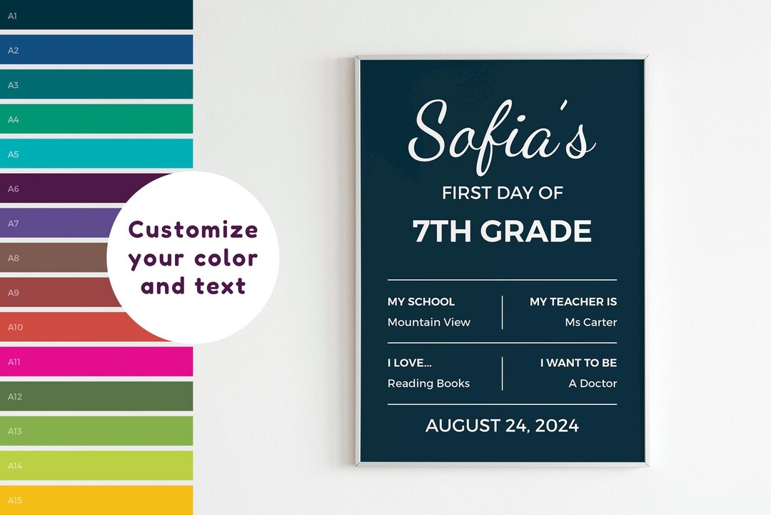 First Day of 7th Grade Sign Prop, Back to School Seventh Personalized ...