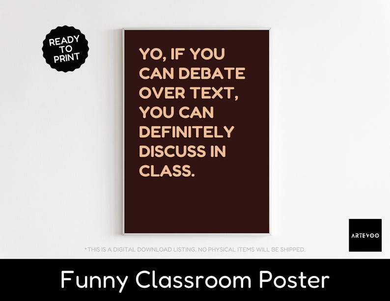 Funny Classroom Posters Bundle, Printable Wall Art Sign for English ...