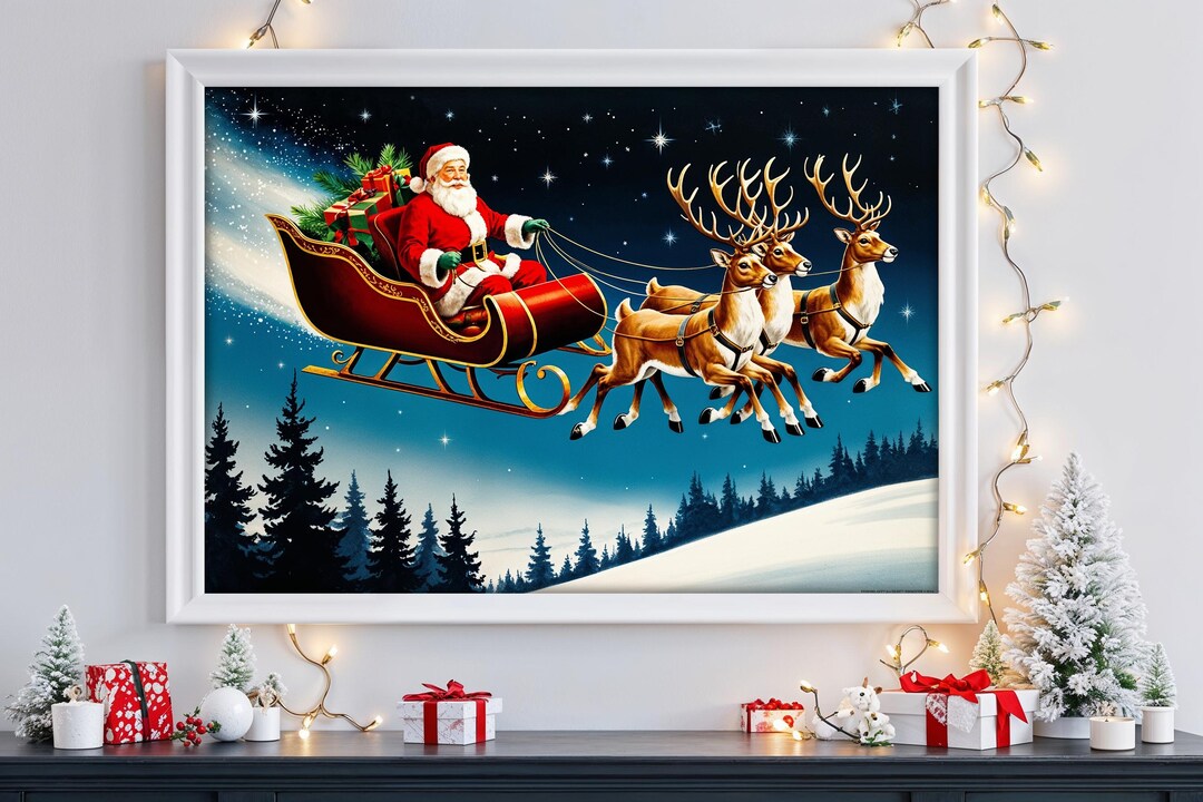 Santa Claus Reindeer Sleigh, Cottagecore Rustic Academia Vintage ...