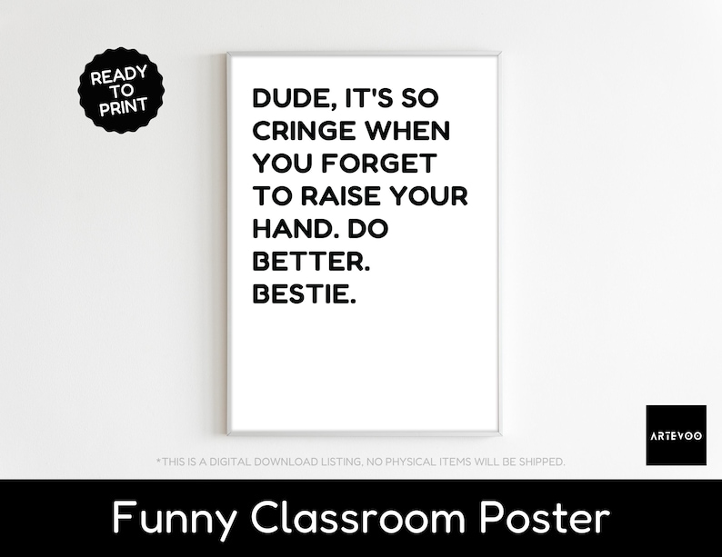 Funny Classroom Posters Bundle, Printable Wall Art Sign for English ...