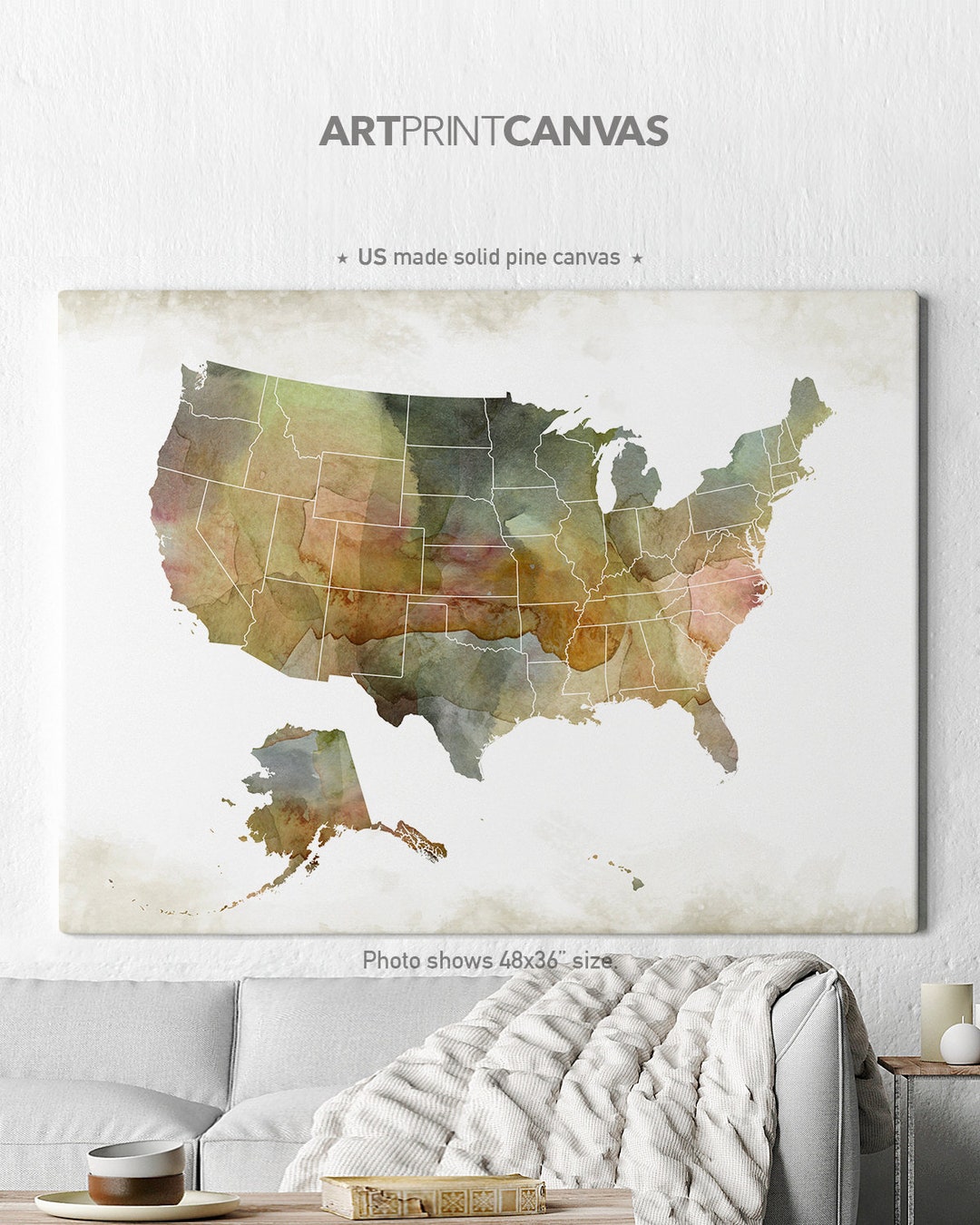 US Map Canvas Print, United States Map Art, Large USA Canvas, USA ...