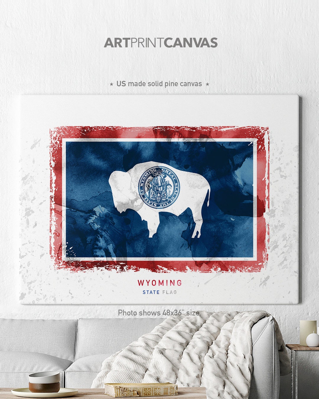 Wyoming Flag Canvas, Wyoming State Flag Print, Wyoming Flag Canvas Wall ...