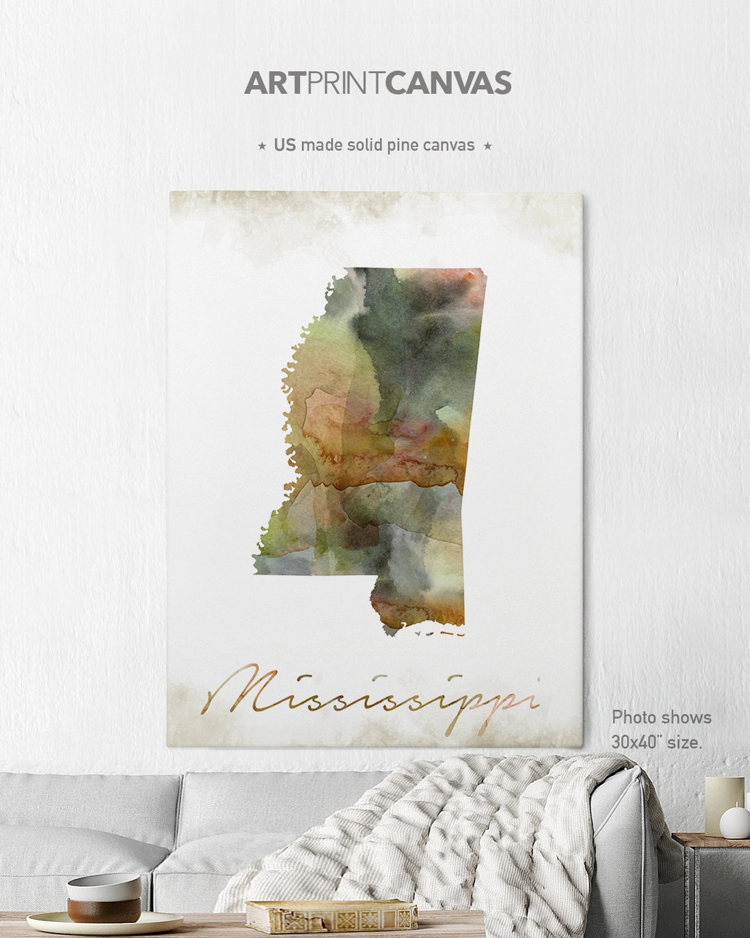Mississippi Map Canvas, Mississippi Map Print, Mississippi Canvas Wall ...