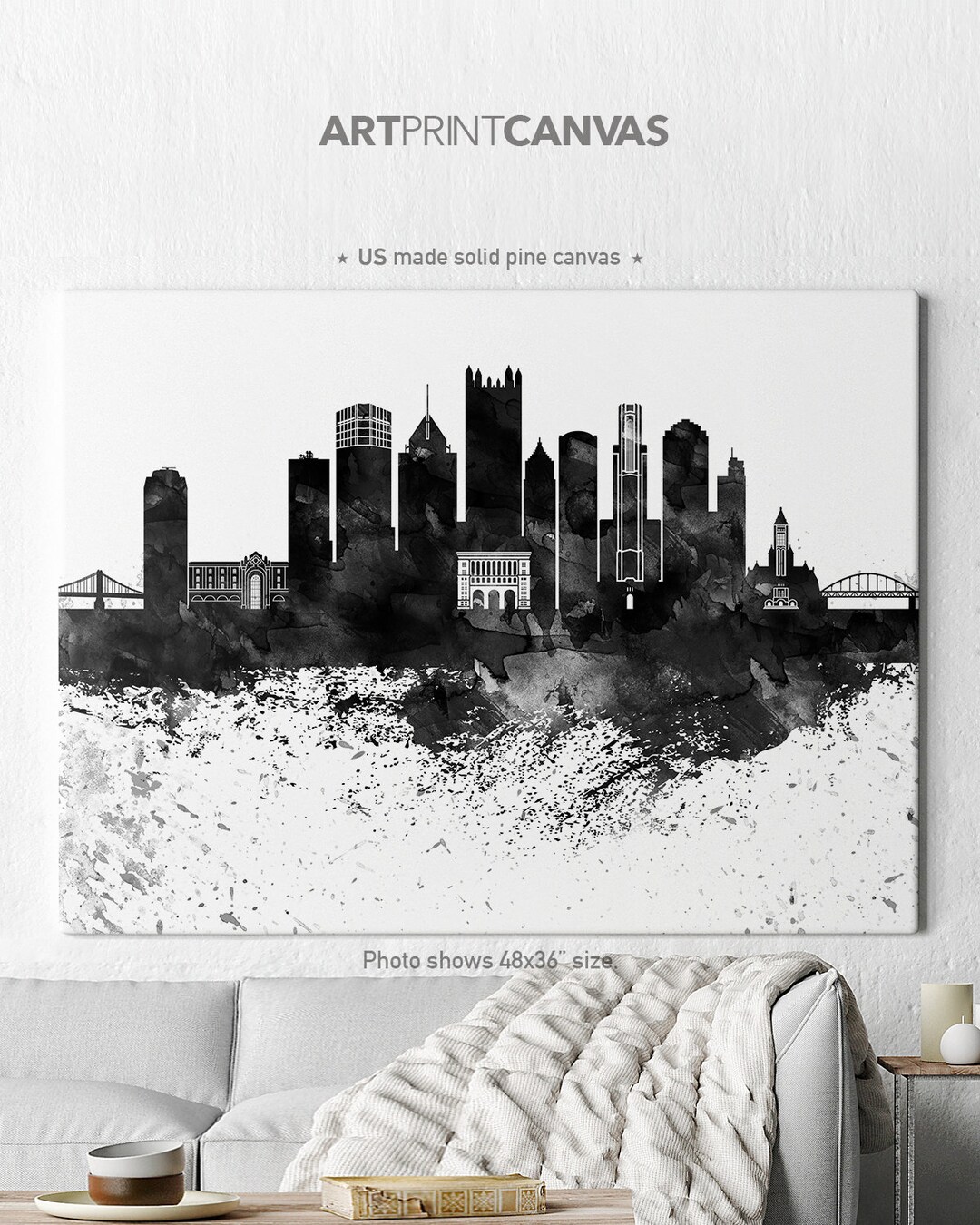 Pittsburgh Skyline Canvas Print, Pittsburgh Canvas Black White ...