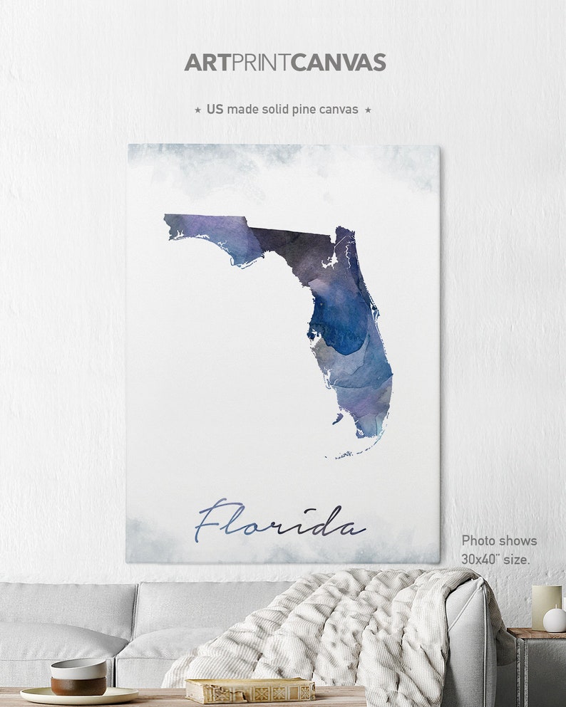 Florida Map Canvas Florida Map Print Florida Canvas Wall - Etsy