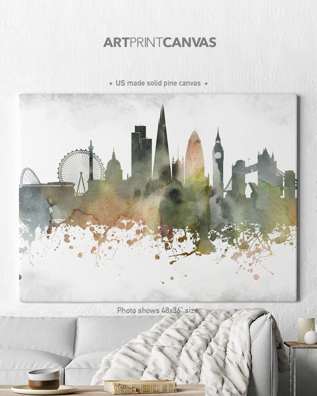 London Canvas Print, London Watercolor Skyline Canvas, London Colorful ...