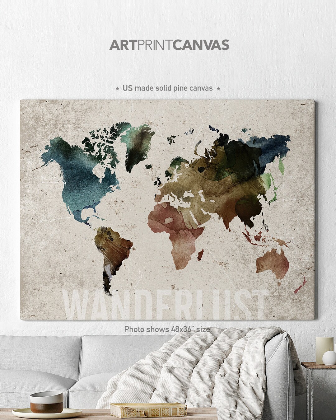 World Map Canvas, World Map Canvas Art, World Map Print, Canvas Wall ...