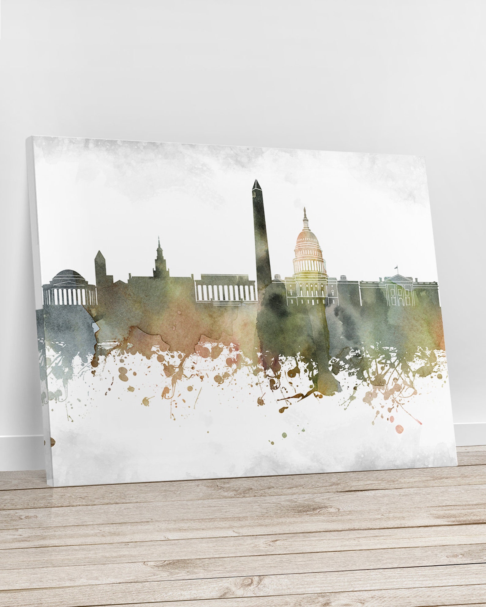 Washington DC Canvas Print Washington DC Watercolor Skyline - Etsy