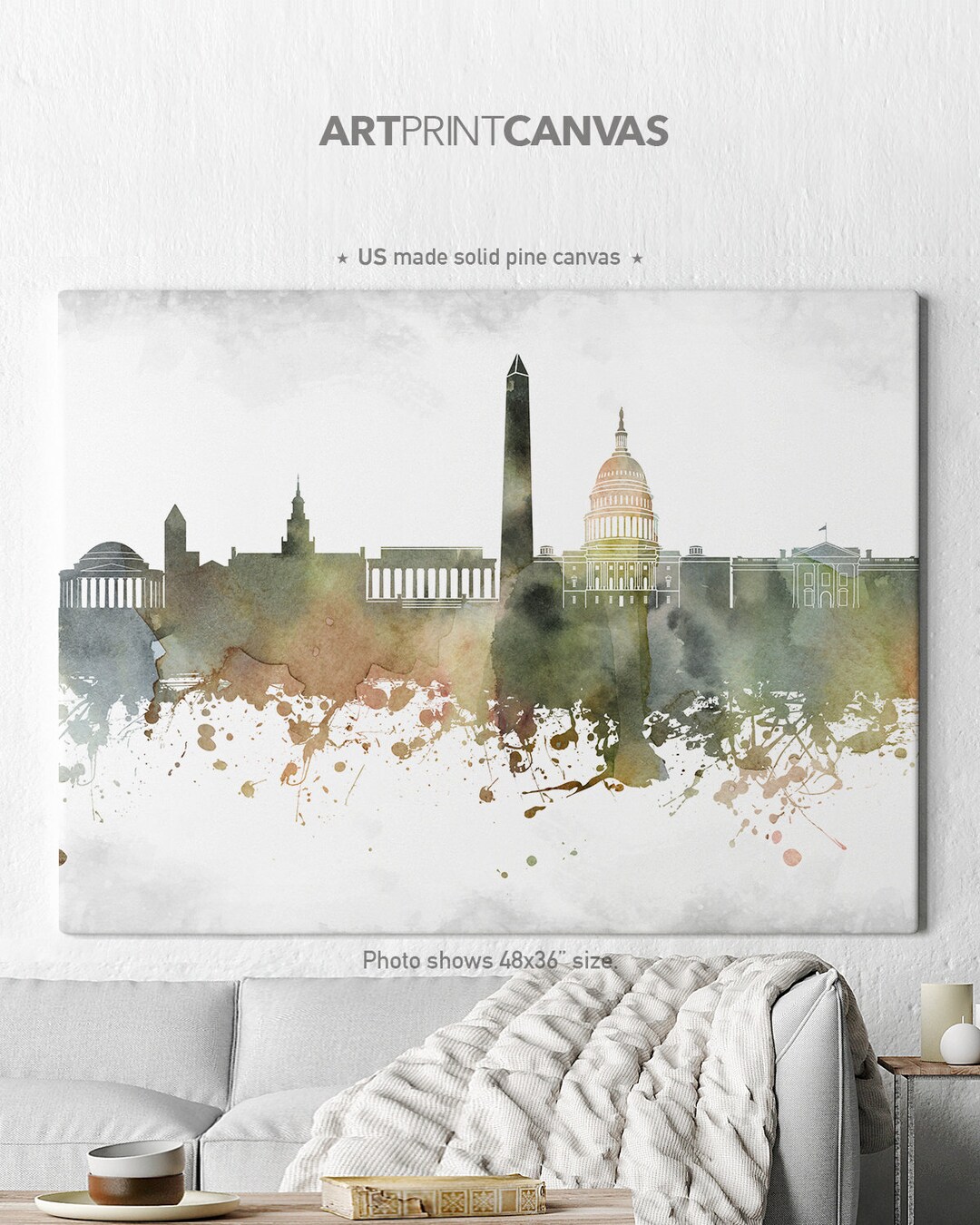 Washington DC Canvas Print, Washington DC Watercolor Skyline ...