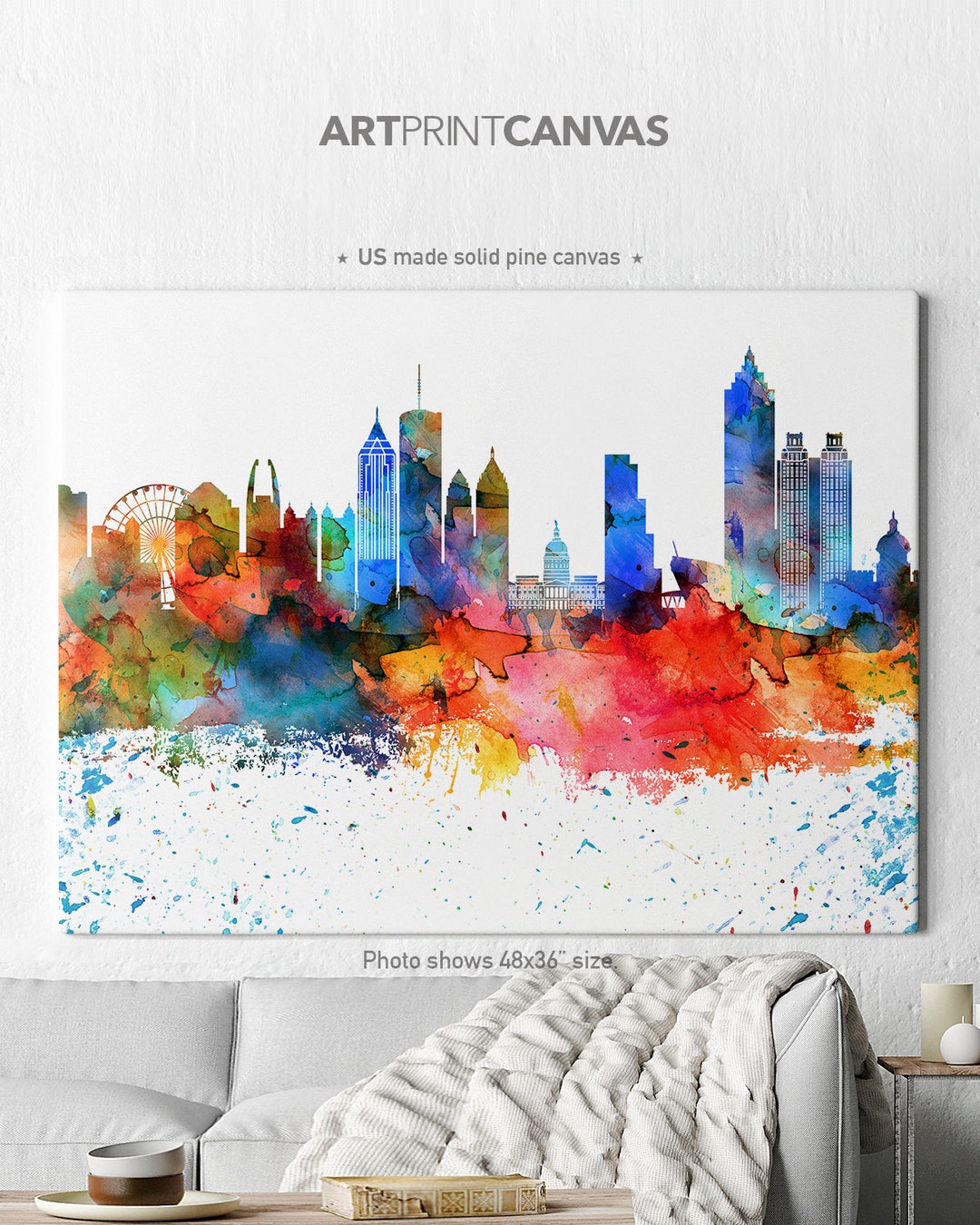 Atlanta Canvas Print, Atlanta Watercolor Skyline, Atlanta Georgia ...