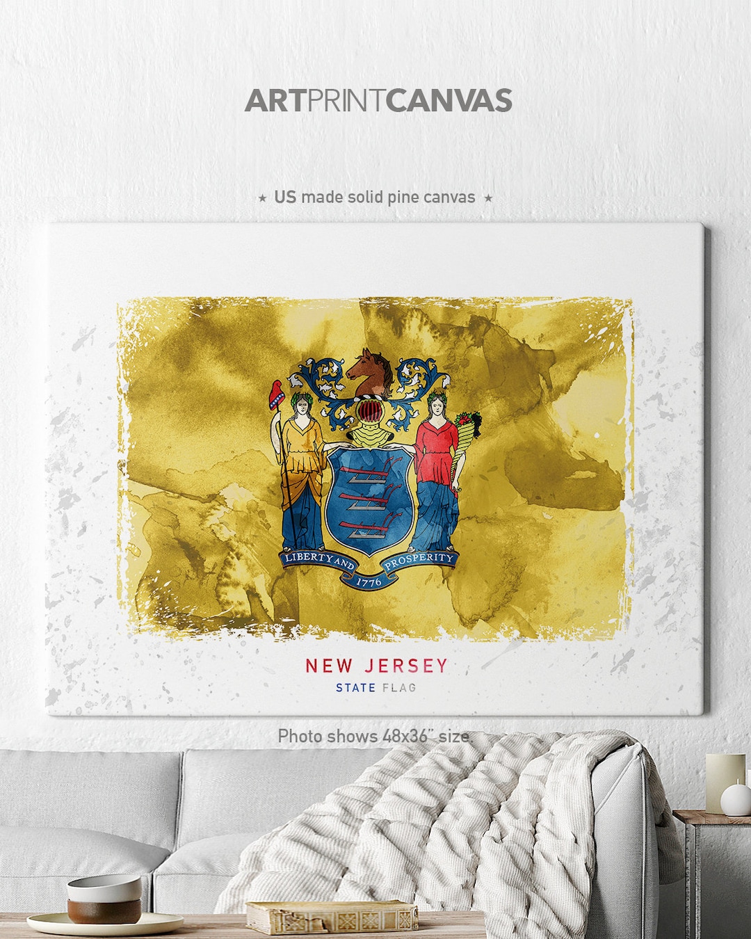 New Jersey State Flag Print, New Jersey Flag Canvas, New Jersey Flag ...