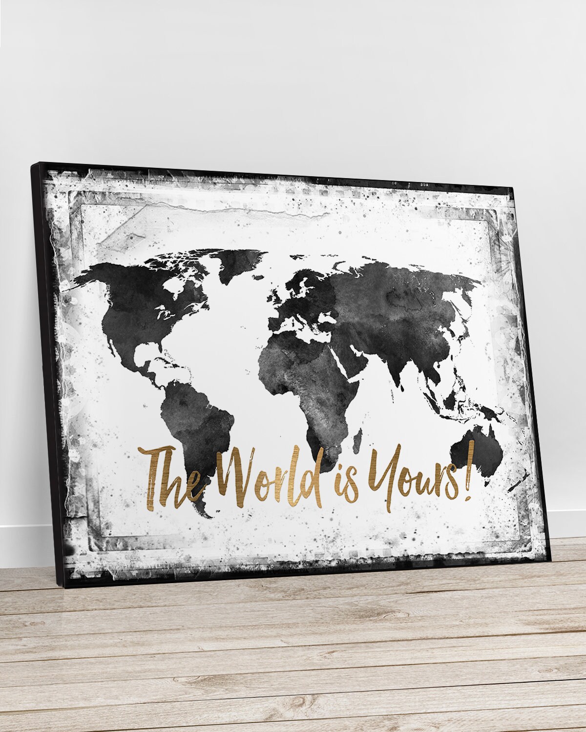 World map canvas art print travel map large world map black | Etsy