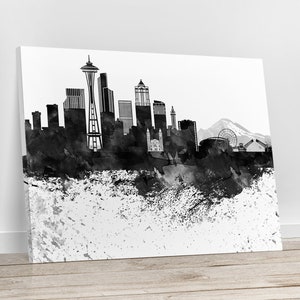 Seattle Skyline Canvas, Seattle Black and White Canvas, Seattle Canvas ...