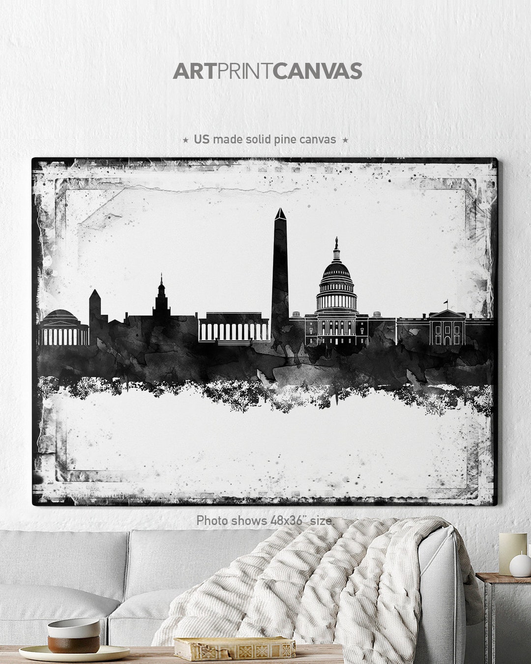Washington DC Canvas Print, Washington DC Watercolor Skyline ...