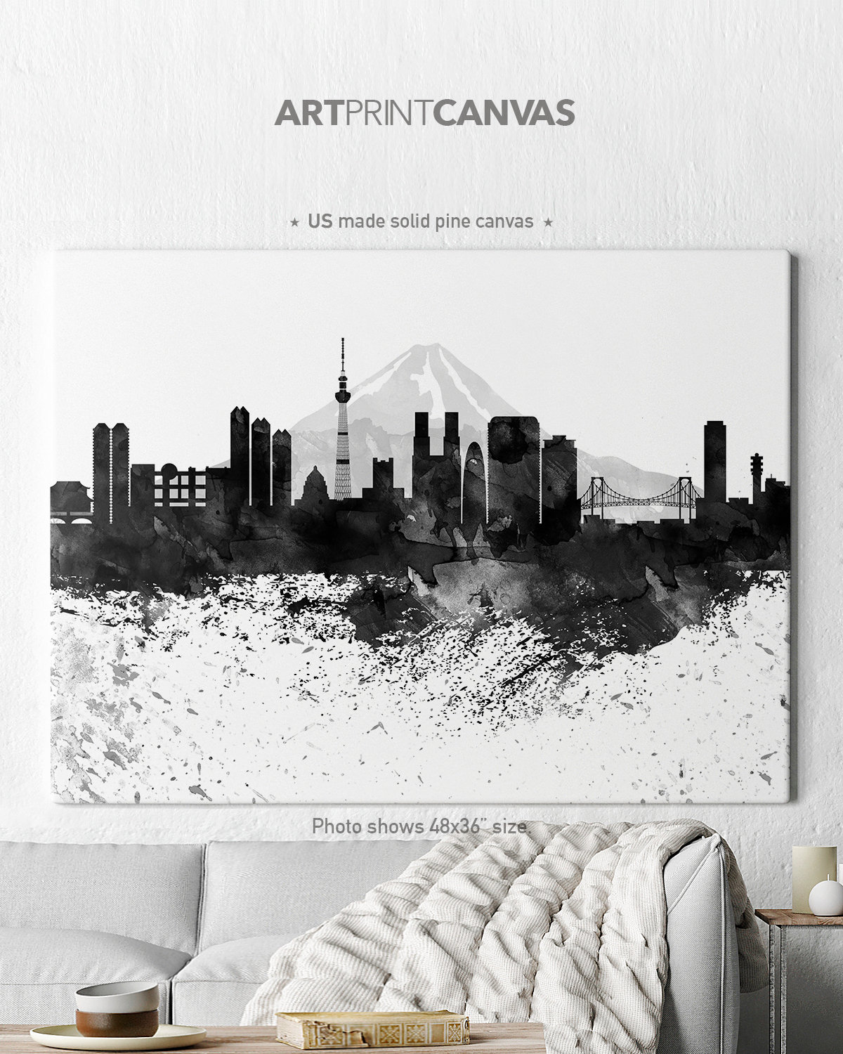 Tokyo canvas black white Tokyo watercolor skyline canvas | Etsy