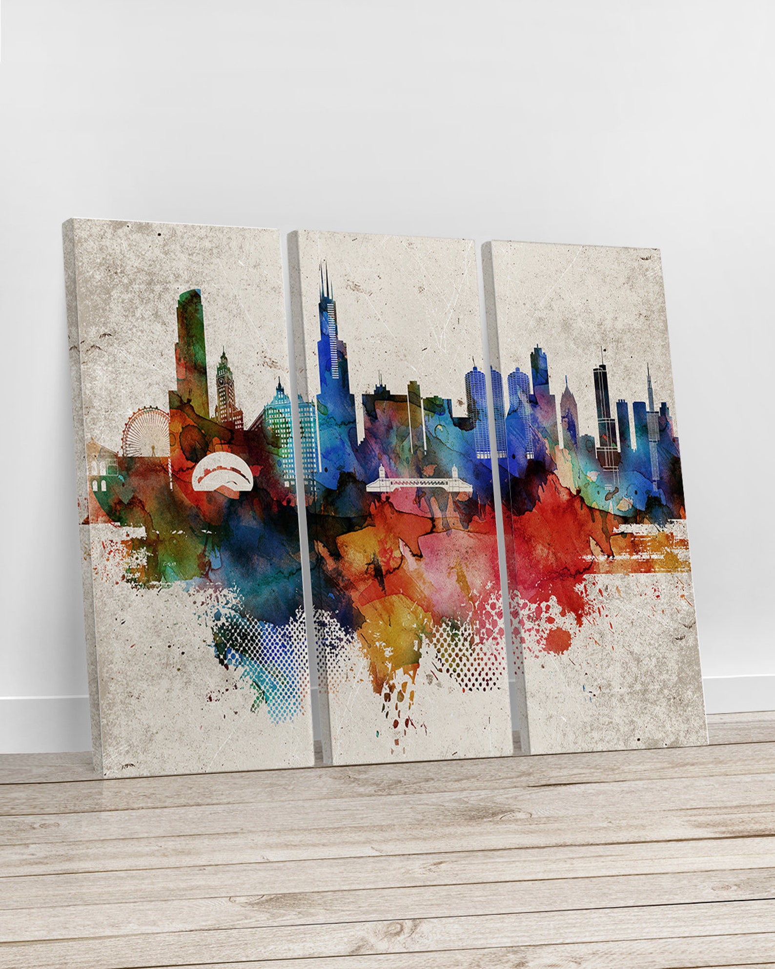 Chicago Canvas 3 Panel Set Chicago Skyline Canvas Poster | Etsy